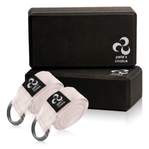 2 yoga blocks + 2 yoga straps - yoga starter kit for beginners i ideal yoga gift i great for home indoor exercises, home yoga