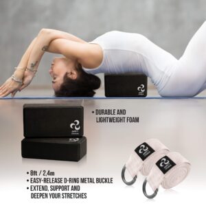 2 Yoga Blocks + 2 Yoga Straps - Yoga Starter Kit for Beginners I Ideal Yoga Gift I Great for Home indoor exercises, Home Yoga