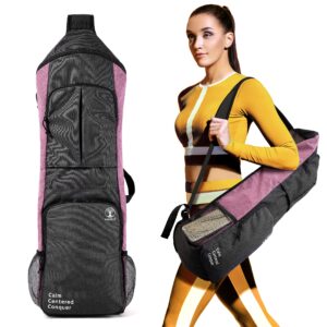 warrior2 yoga mat bag carrier fits 1/2" thick mat, gym bag with yoga mat holder, large pockets, water bottles holders, yoga mat backpack for women, men