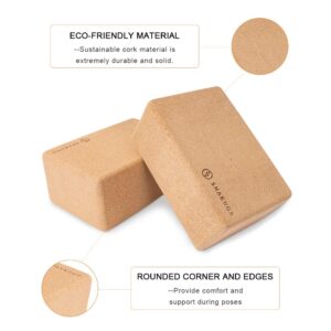 SNAKUGA Cork Yoga Block 2 Pack for Pilates, 9"x6"x4" Non-Slip & High Density Blocks for Meditation, Fitness and Stretching, Supportive and Flexibility Brick for Improve Poses Balance