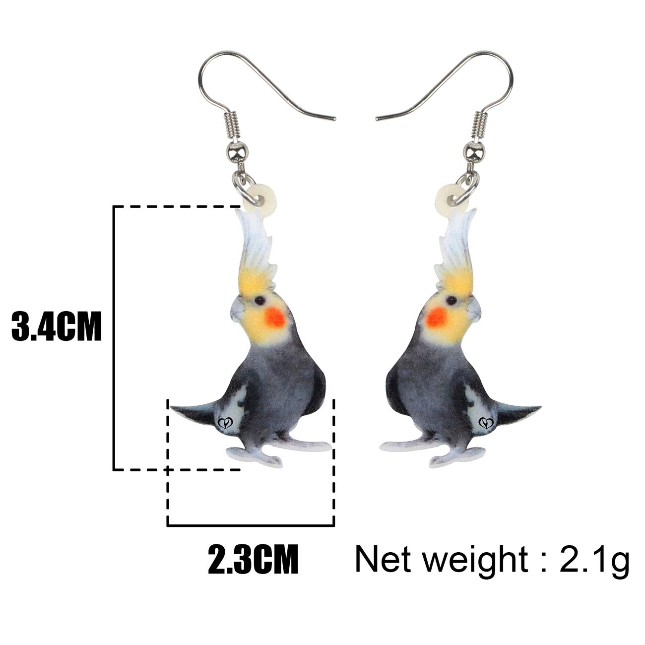 NEWEI Acrylic Cockatiel Parrot Bird Earrings Dangle Drop For Women Ladies Fashion Animal Jewelry Gifts Charm