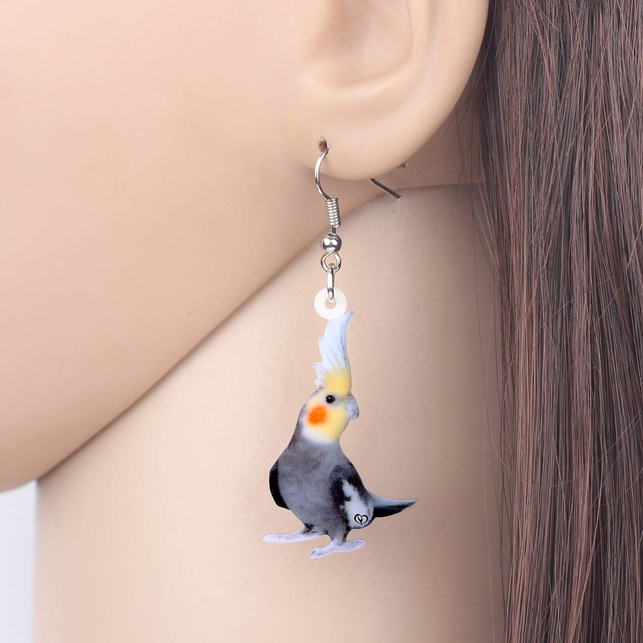 NEWEI Acrylic Cockatiel Parrot Bird Earrings Dangle Drop For Women Ladies Fashion Animal Jewelry Gifts Charm