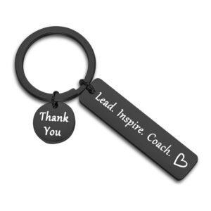 feelmem coach keychain - stainless steel lead inspire thank you gift for cheer/football/baseball/volleyball/track coach (black)