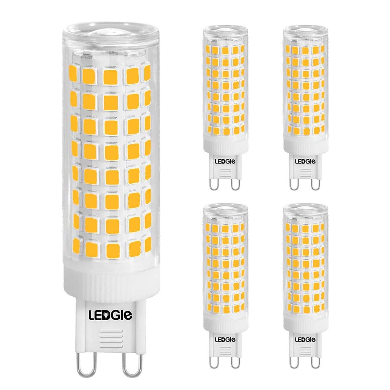 LEDGLE 5Pcs G9 LED Bulb 10W(100W Halogen Equivalent), 100LEDs 900LM 3000K Warm White Light for Ceramic G9 Bi Pin Base, Suit for Ceiling Chandeliers Light, No Flicker, Non-dimmable