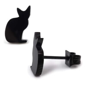 steelmeup stainless steel black cat sitting post stud earrings