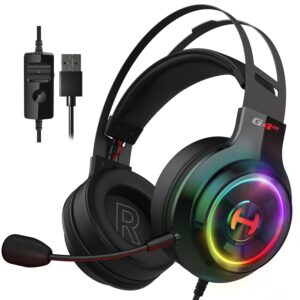 edifier g4 te gaming headset for pc, ps4, 7.1 surround sound gaming headphones with noise canceling microphone, usb over-ear headphone wired with rgb light, 50mm driver for pc mac, laptop,black