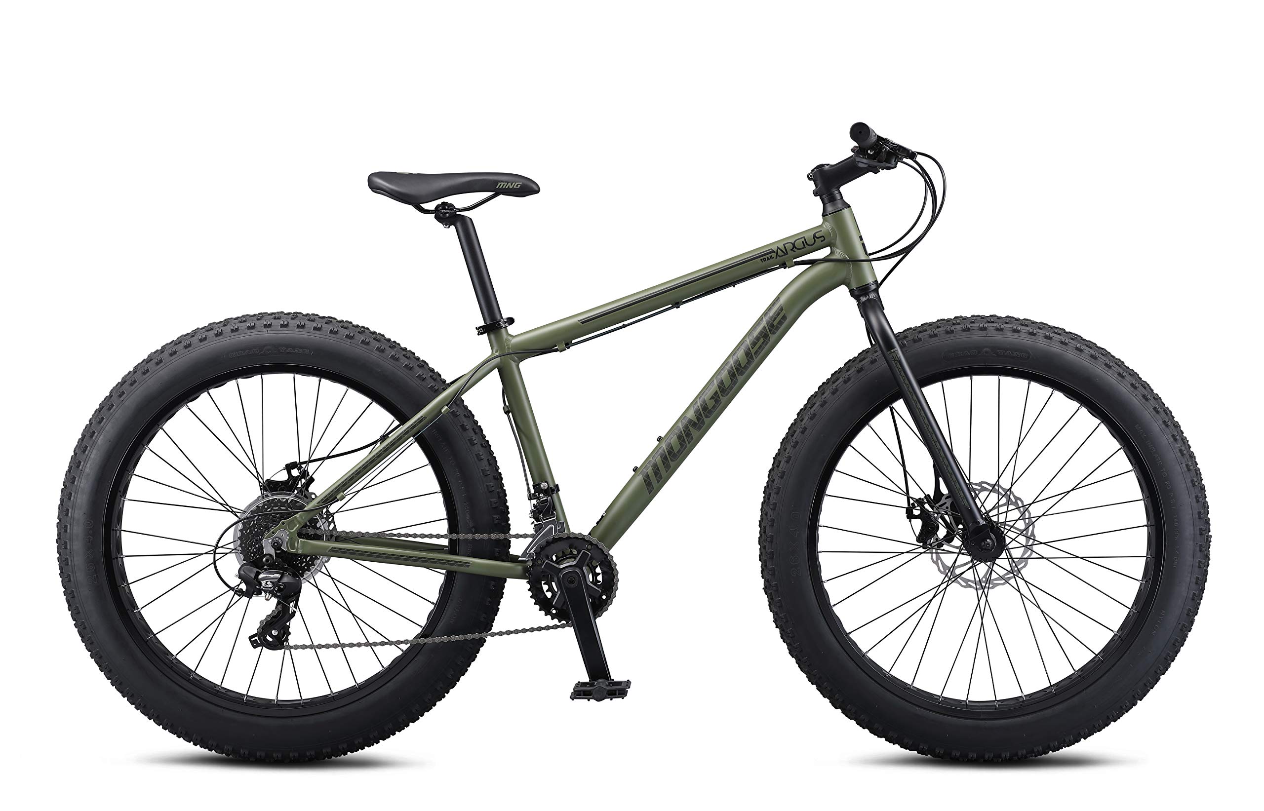 Mongoose Argus Trail Fat Tire Mountain Bike for Adult Men Women, 26-Inch Wheels, Mechanical Disc Brakes, 17-Inch Medium Aluminum Hardtail Frame, 16-Speed, Green