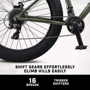 Mongoose Argus Trail Fat Tire Mountain Bike for Adult Men Women, 26-Inch Wheels, Mechanical Disc Brakes, 17-Inch Medium Aluminum Hardtail Frame, 16-Speed, Green