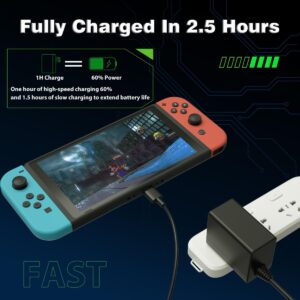 Charger for Nintendo Switch,AC Adapter Compatible with Switch OLED and Switch Lite,15V/2.6A Power Supply Support Switch TV Mode,5 FT Power Cable USB C Port,2.5 Hours Fast Charge Switch Power