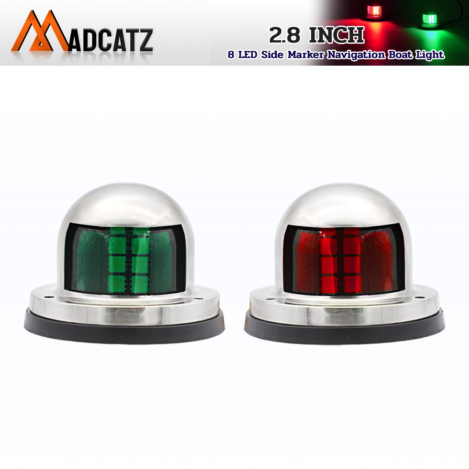 MADCATZ MIX Side Marker Light Assemblies Boat Interior Lights Red/Green 8 LED Port Starboard Stainless Steel Navigation Lights for Boat Ship Yacht 12V DC Waterproof Pack of 2