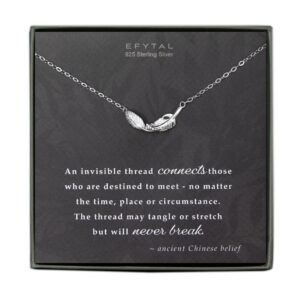 efytal best friend necklace, sterling silver or gold plated feather friendship necklace, gifts for best friends, bff necklace, best friend necklaces for women, friendship jewelry, bestie necklace