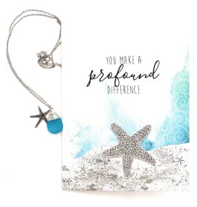 smiling wisdom - the starfish story - you make a profound difference greeting card and necklace gift set - women (handmade coil, sea glass)