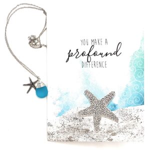 Smiling Wisdom - The Starfish Story - You Make a Profound Difference Greeting Card and Necklace Gift Set - Women (Handmade Coil, Sea Glass)