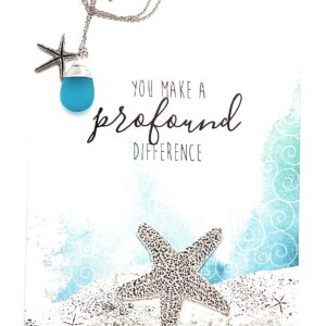 Smiling Wisdom - The Starfish Story - You Make a Profound Difference Greeting Card and Necklace Gift Set - Women (Handmade Coil, Sea Glass)