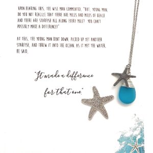 Smiling Wisdom - The Starfish Story - You Make a Profound Difference Greeting Card and Necklace Gift Set - Women (Handmade Coil, Sea Glass)