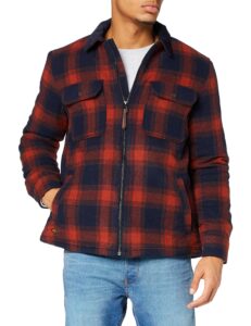 superdry mens hunting zip through wool overshirt, zip fastening, four pockets rust ombre check size l