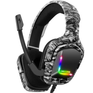 gaming headset for ps4 headsets with mic, stereo surround sound with noise cancelling mic with mute & volume control, lightweight ergonomic cool rgb headphones for xbox one, switch, pc