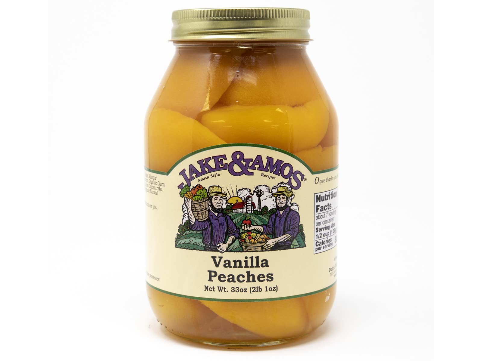 Jake & Amos Vanilla Peach Halves- Home-Made Style- Traditional Recipe- 33 oz. (2 Jars)