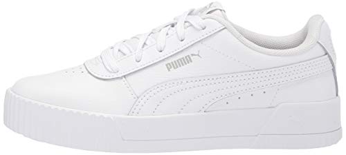 PUMA Unisex Child Carina Sneaker, Puma White-puma White-gray Violet, 7 Big Kid US