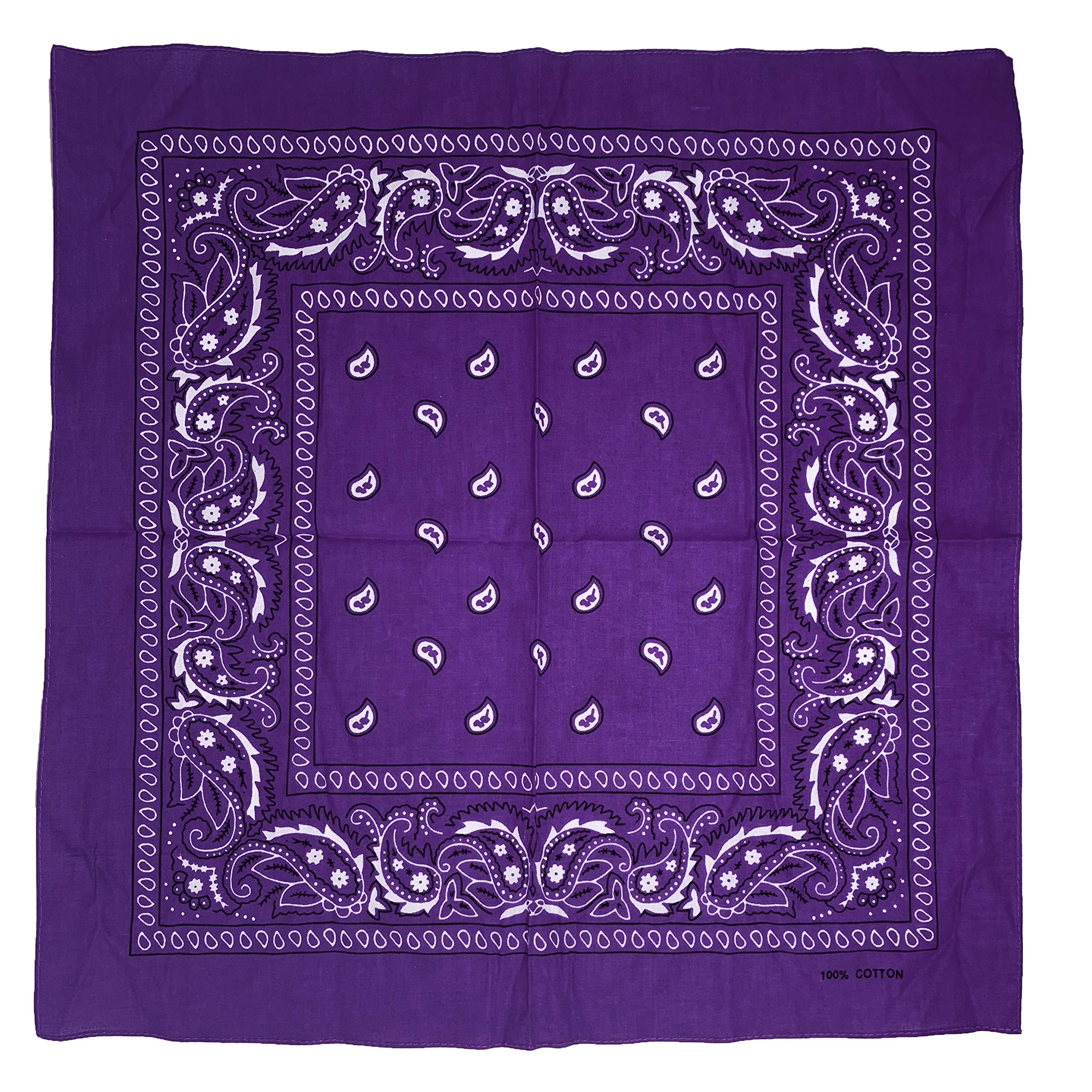 Allgala 12 Pack 100% Cotton Premium Bandanas Head Band Wrap Scarf-Purple-HA55908