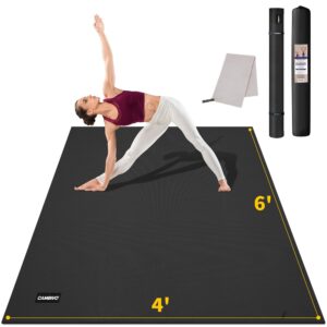 cambivo large yoga mat, extra thick workout mats for home gym, 6'x 4'x 8 mm non slip wide exercise mat for pilates, stretching or cardio, use without shoes black