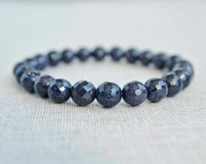 world wide gems blue goldstone bracelet - navy blue bracelet - gemstone bead bracelet - sparkle bracelet - night sky jewelry - celestial gifts - gift women 6mm code- war6899