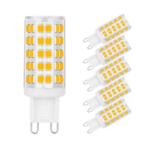 ohlgt g9 led bulbs dimmable 6w (60w halogen bulb equivalent), warm white 3000k, 110v-130v, 600lm bi pin for home lighting, 6 packs