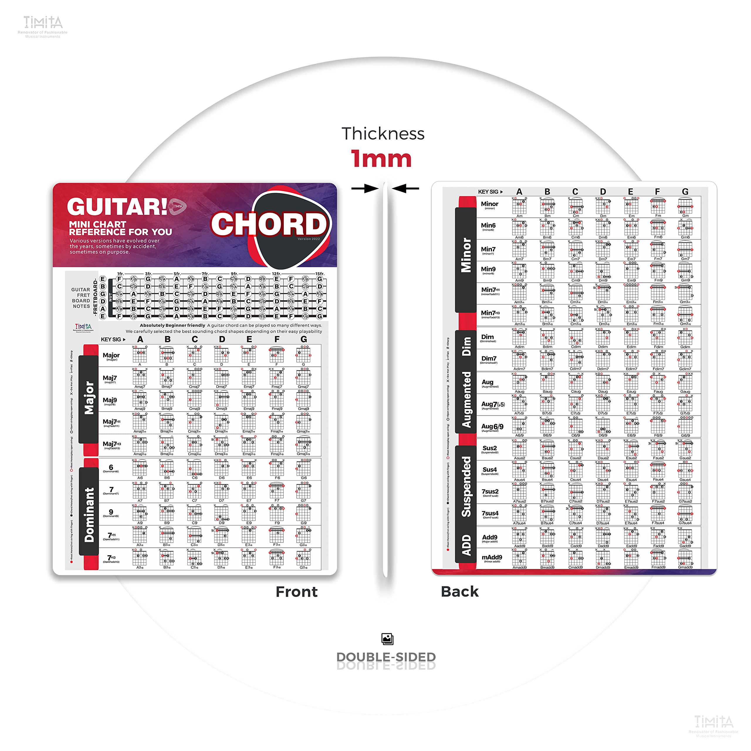 Guitar Chord Cheat Sheet Cards, Guitar Theory Chart of Chords Progression Scales Diagram Circle of Fifths Pattern Freboard Notes, 6 x 8 inches Mini Guitar Chords Chart Cheatsheets