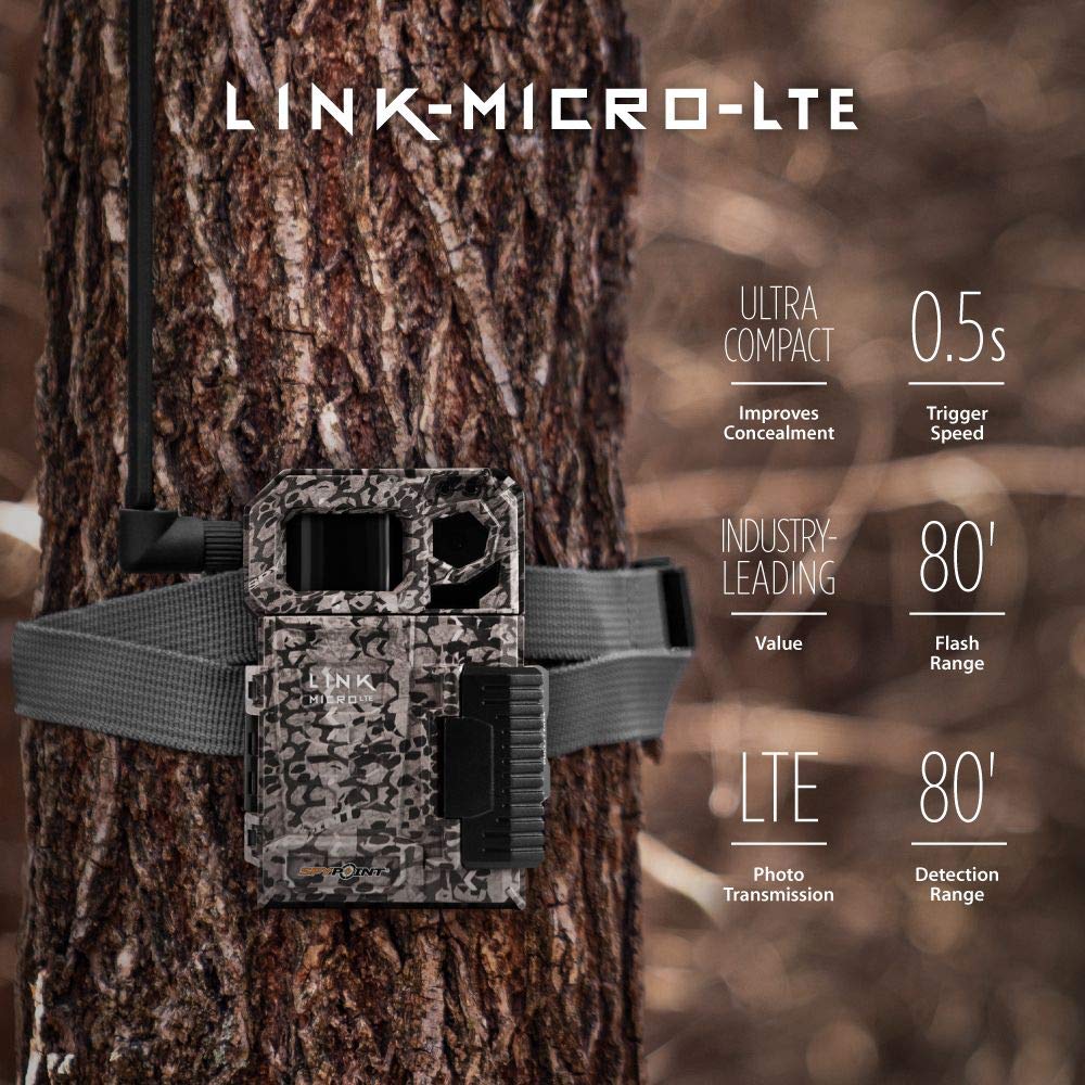 SPYPOINT LINK-MICRO-LTE Trail Camera-4 LED Infrared Flash with 80'f Detection and Motion Sensor,LTECapable Cellular Game Camera 10MP 0.5sec Trigger Speed,Cell Cameras for Hunting-For USA only