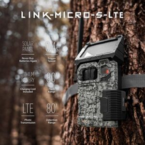 SPYPOINT Link-Micro-S-LTE-V Trail Camera Cellular Solar Panel 10MP Photos Night Vision 4 LED Infrared Flash 80'Detection Flash Range 0.4second Trigger Speed Game Cell Cam for Hunting-for USA only