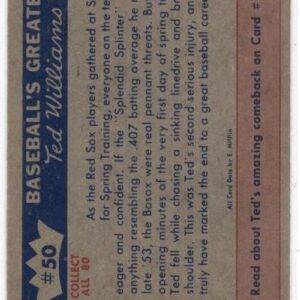 1959 Fleer Ted Williams #50 March 1954 Spring Injury Boston Red Sox MLB Baseball Card VG/EX Very Good/Excellent