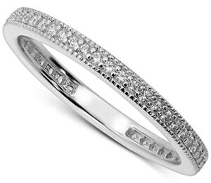 oro leoni 925 sterling silver cubic zirconia stackable ring. (silver-2, 8)