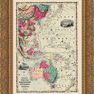 Johnson 26x40 Gold Ornate Framed Canvas Art Print Titled: East Indies China Australia Oceanica - Johnson Map