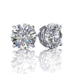 web gems 14k solid gold simulated diamond cubic zirconia stud earrings – white gold with mushroom back silicone sliders - premium quality - brilliant fashion jewelry - 8mm