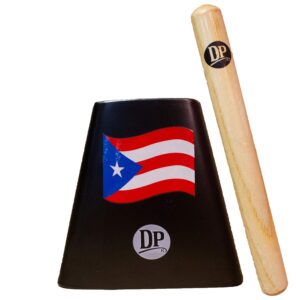 dp music puerto rico flag 5 inch metal cow bell noise maker with beater - cowbell for sporting, football games, events - percussion musical instrument