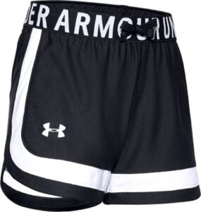 under armour girls' play up solid workout gym shorts (black/white 001, medium)