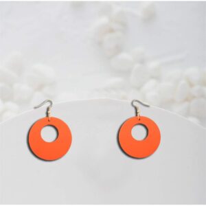 Ethnic Occident Fashion Women's Wood Geometric Earrings Ear Studs Hook Wooden Drop Dangle Gift (Orange)