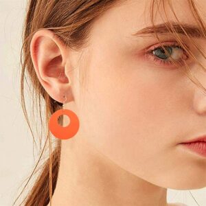 Ethnic Occident Fashion Women's Wood Geometric Earrings Ear Studs Hook Wooden Drop Dangle Gift (Orange)