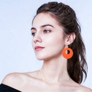 Ethnic Occident Fashion Women's Wood Geometric Earrings Ear Studs Hook Wooden Drop Dangle Gift (Orange)