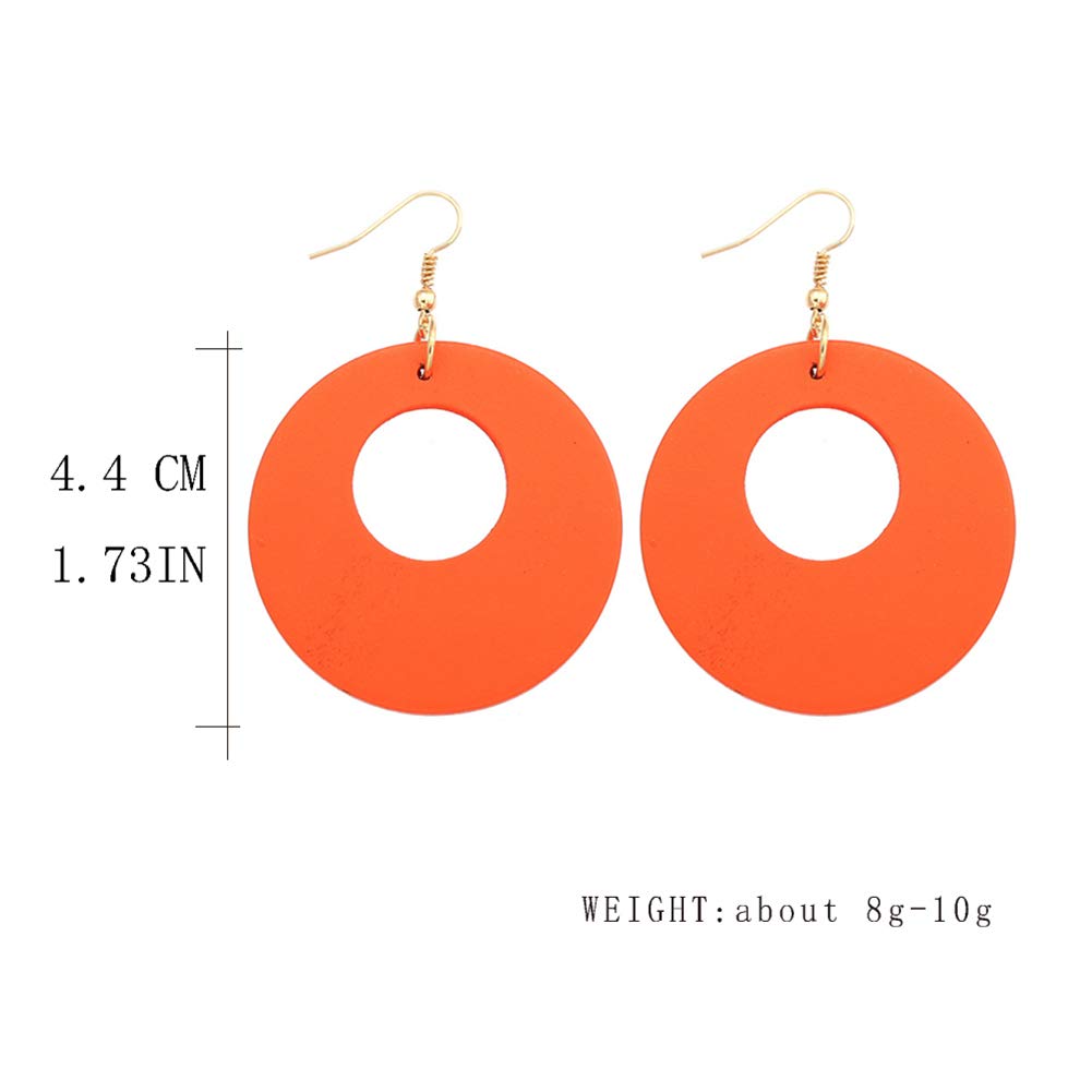 Ethnic Occident Fashion Women's Wood Geometric Earrings Ear Studs Hook Wooden Drop Dangle Gift (Orange)