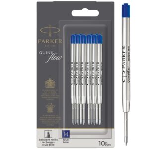 parker ballpoint pen refills, medium point, blue quinkflow ink, 10 count, authentic ink refills compatible with parker ballpoint pens