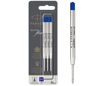 parker quink flow ballpoint pen ink refills, medium tip, blue, 3 count