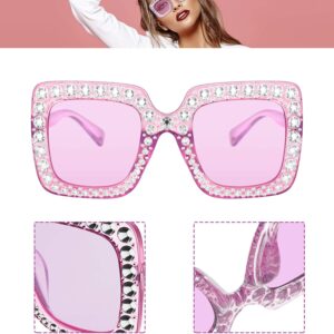 Frienda 6 Pieces Oversize Square Sparkling Sunglasses Retro Thick Frame Sunglasses (Light Purple, Light Gray, Clear Pink, Clear Tawny, Light Yellow, Pink)