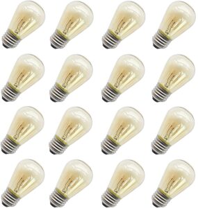 rolay 11w outdoor string light bulbs, s14 incandescent replacement bulbs for outdoor patio string lights with e26 base, pack of 16