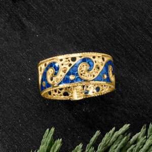 Ross-Simons Italian 14kt Yellow Gold Wave Ring With Blue Enamel. Size 5