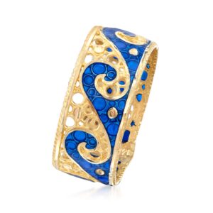 Ross-Simons Italian 14kt Yellow Gold Wave Ring With Blue Enamel. Size 5