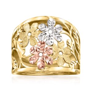 ross-simons italian 14kt tri-colored gold floral ring. size 9