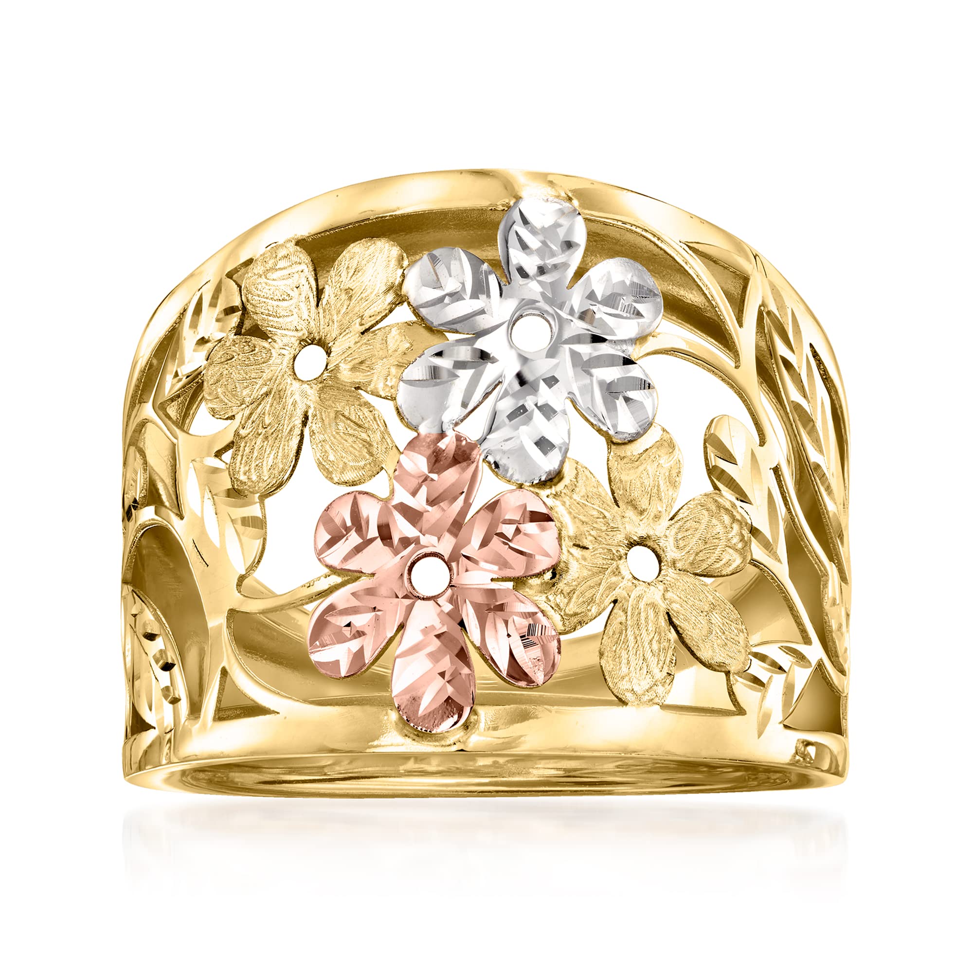 Ross-Simons Italian 14kt Tri-Colored Gold Floral Ring. Size 9