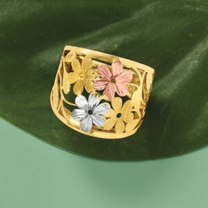 Ross-Simons Italian 14kt Tri-Colored Gold Floral Ring. Size 9