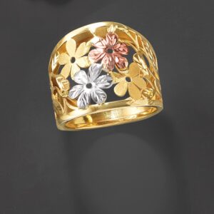 Ross-Simons Italian 14kt Tri-Colored Gold Floral Ring. Size 9